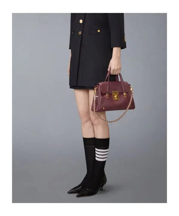 Thom Browne Small Bolton Pebbled Leather Tote Bag