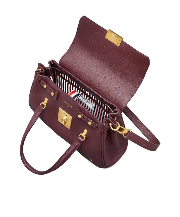 Thom Browne Small Bolton Pebbled Leather Tote Bag