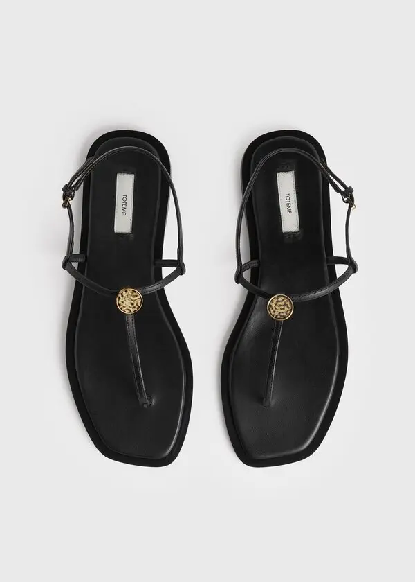 TOTEME T-strap Flat Sandals With Embellishment - Black
