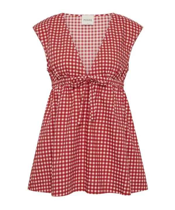 Posse V-neck Sleeveless Plaid Top - No
