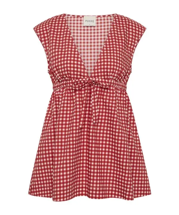 Posse V-neck Sleeveless Plaid Top - Pink