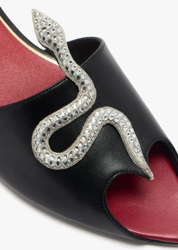 Valentino Garavani Coeur Vipère Slide Sandals In Kidskin - Black