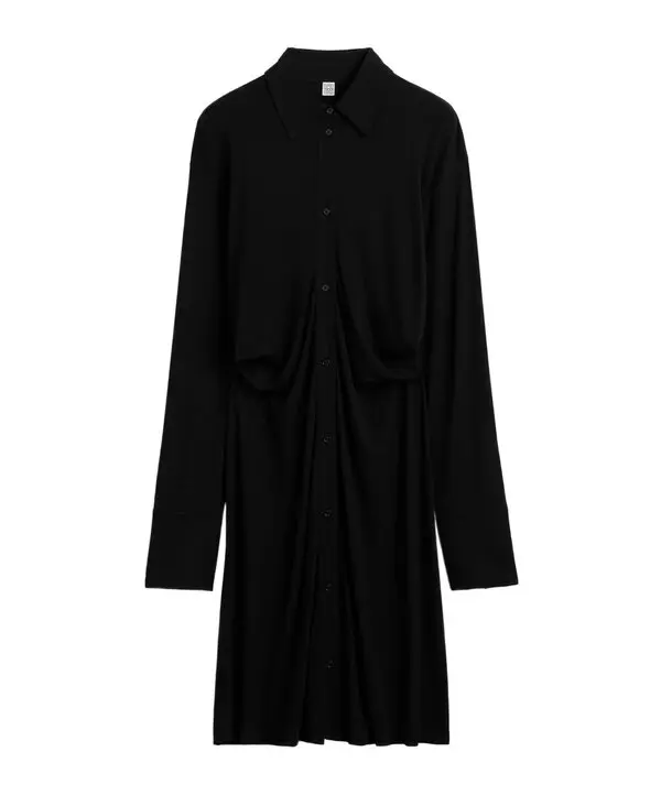 TOTEME Ruched Detail Collared Shirt Dress - Black
