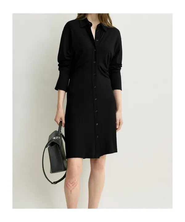 TOTEME Ruched Detail Collared Shirt Dress - Black