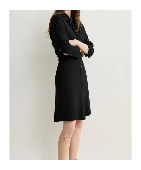 TOTEME Ruched Detail Collared Shirt Dress - Black