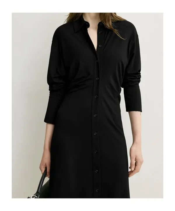TOTEME Ruched Detail Collared Shirt Dress - Black