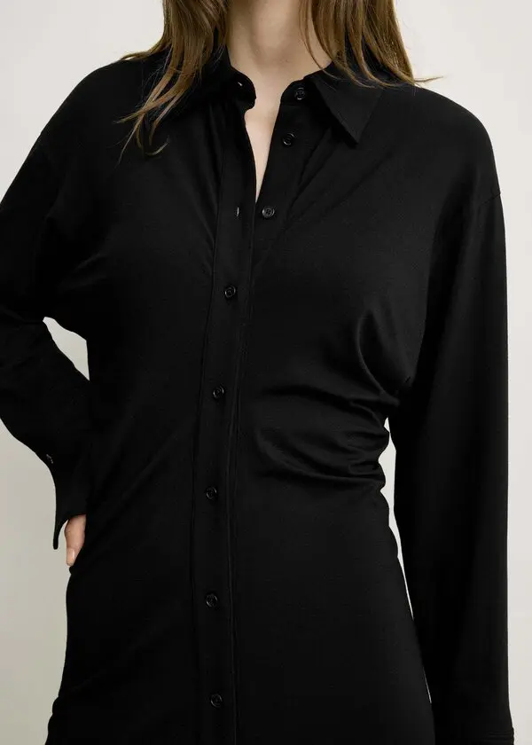 TOTEME Ruched Detail Collared Shirt Dress - Black
