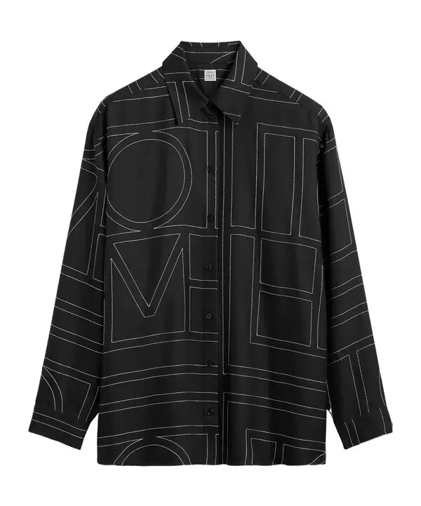TOTEME Monogram-embroidered Silk Shirt - Black