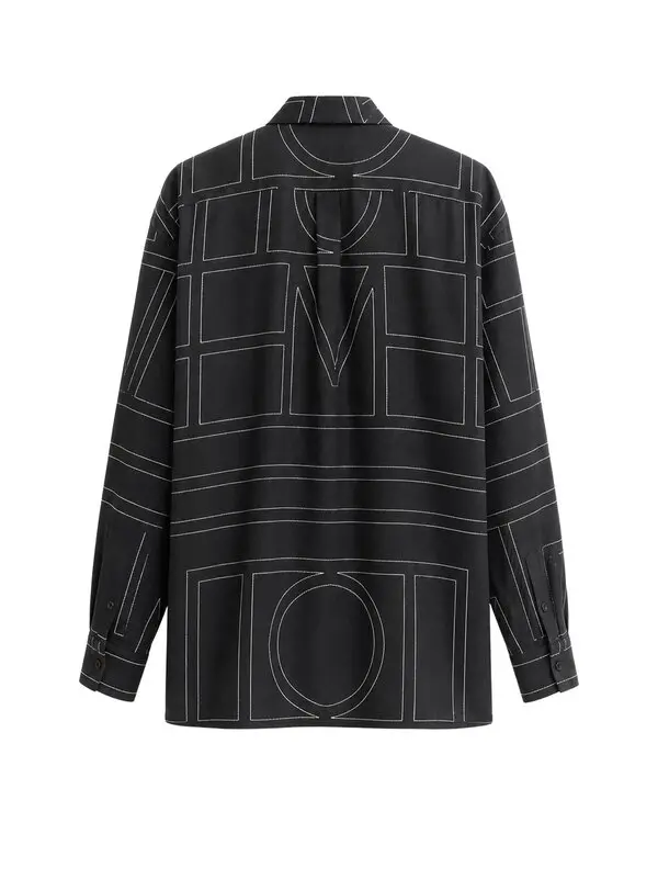 TOTEME Monogram-embroidered Silk Shirt - Black