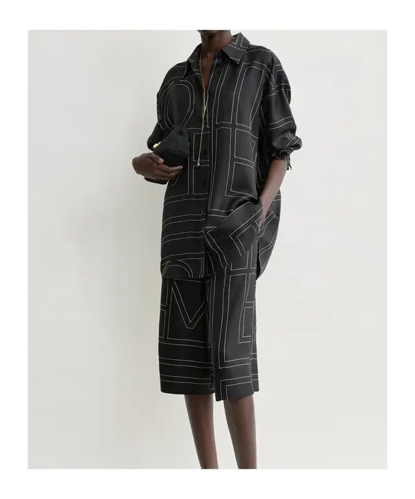 TOTEME Monogram-embroidered Silk Shirt - Black