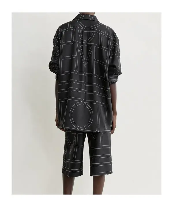 TOTEME Monogram-embroidered Silk Shirt - Black
