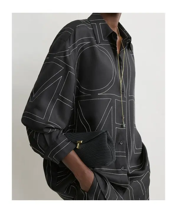TOTEME Monogram-embroidered Silk Shirt - Black