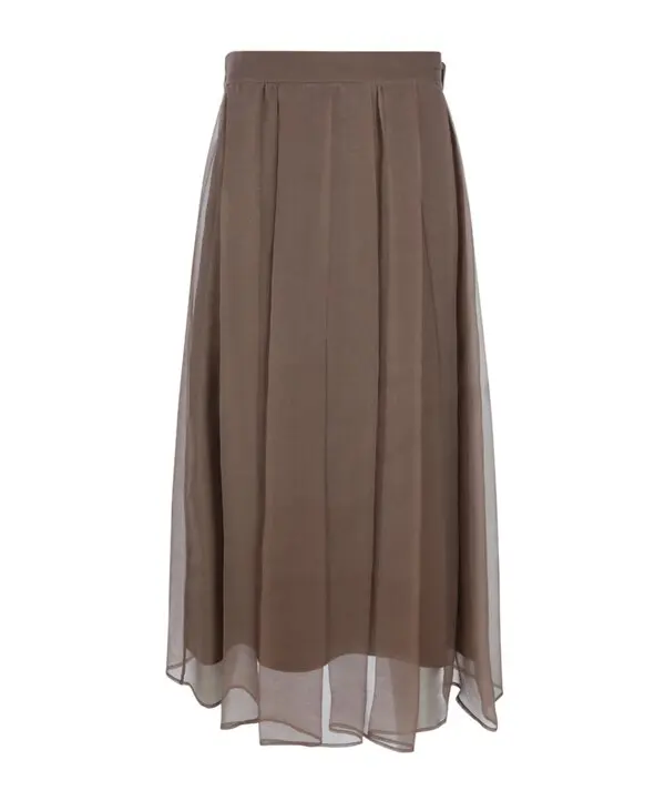 Brunello Cucinelli Flared Midi Skirt - Coffee