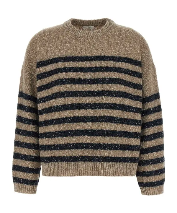 Brunello Cucinelli Striped Round Neck Sweater - Black