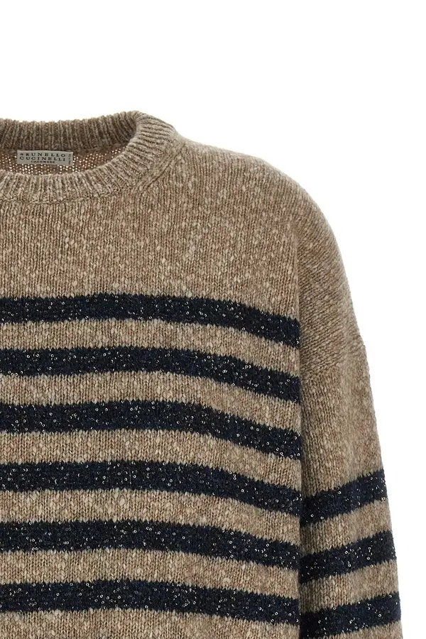 Brunello Cucinelli Striped Round Neck Sweater - Black
