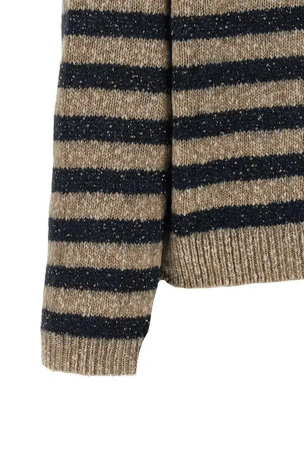 Brunello Cucinelli Striped Round Neck Sweater - Black
