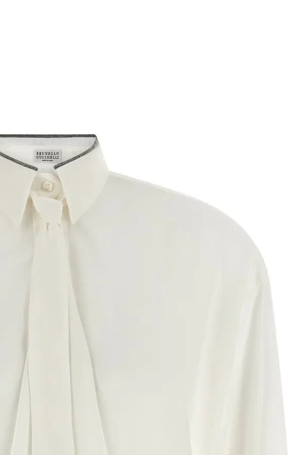 Brunello Cucinelli Long Sleeve Tie Detail Blouse