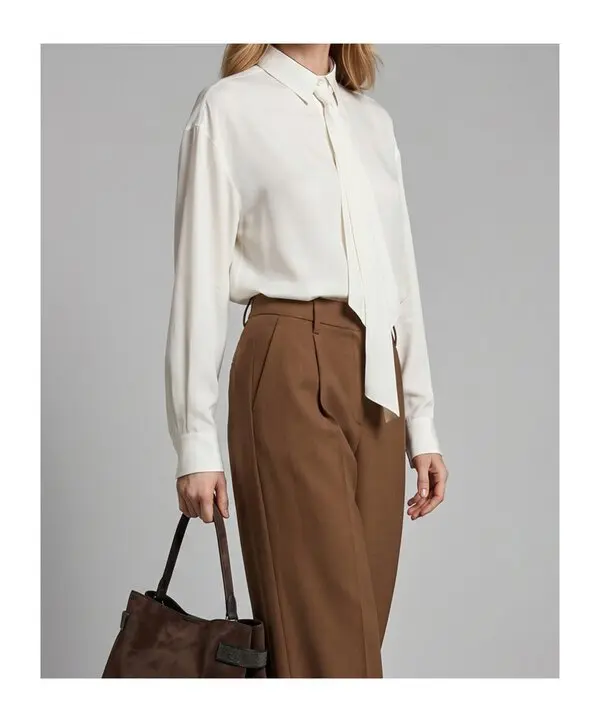 Brunello Cucinelli Long Sleeve Tie Detail Blouse