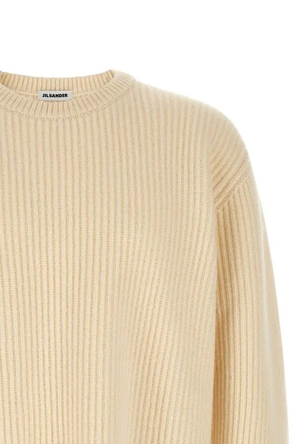 JIL SANDER Fisherman Rib Crew Neck Long Sleeve Sweater - Nude