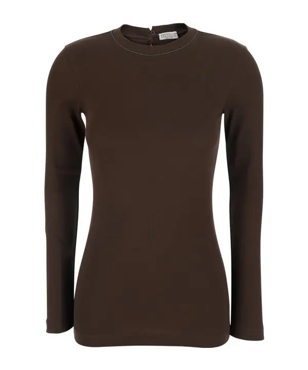 Brunello Cucinelli Embellished Ribbed Long Sleeve Jumper