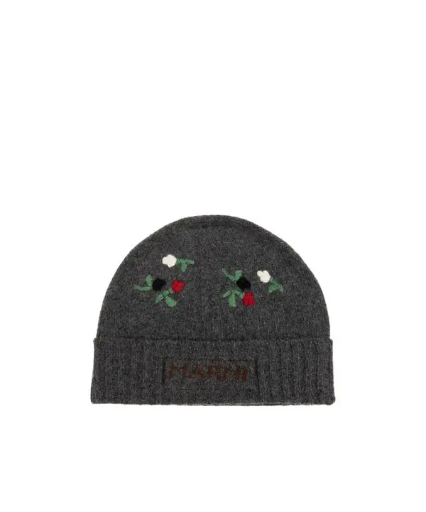 Marni Knitted Embroidered Beanie - Black