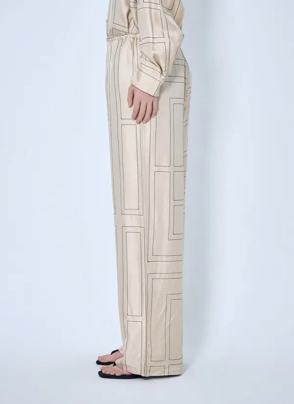 TOTEME Monogram-print Silk Wide-leg Trousers - Ivory