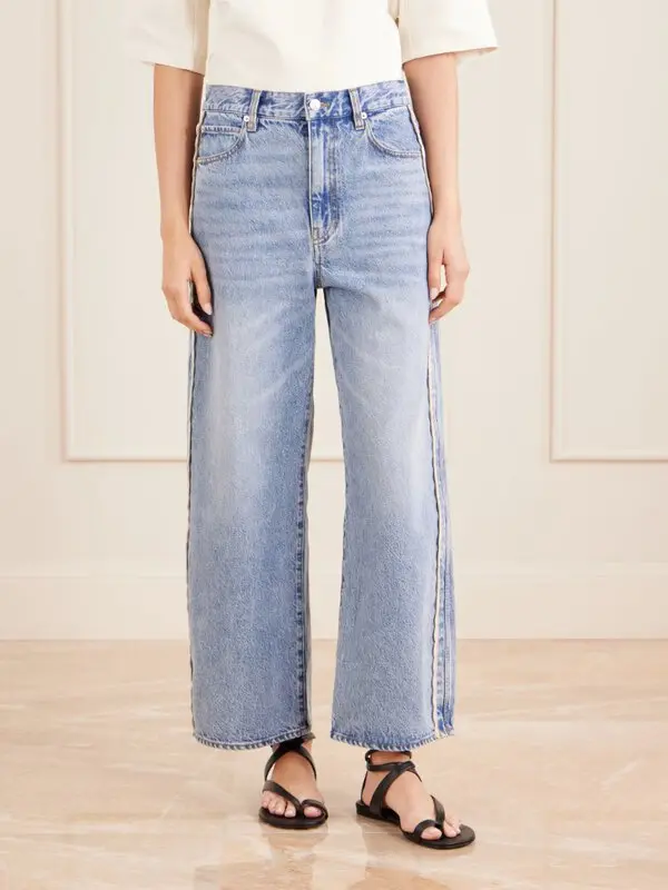 FRAME Crochet Bow Crop High-rise Wide-leg Jeans - Blue
