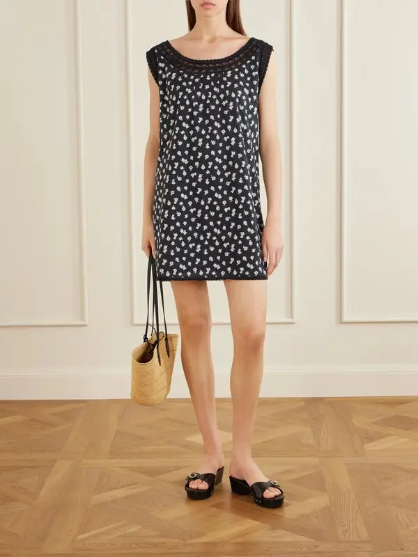 Posse Sleeveless Floral Lace Trimmed Mini Dress