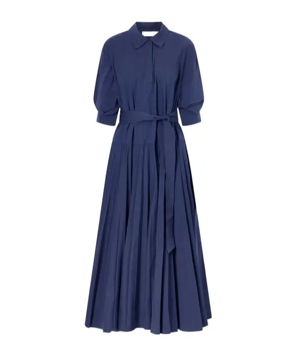Simkhai Arlo Belted Pleated Cotton-blend Midi Dress - Navy