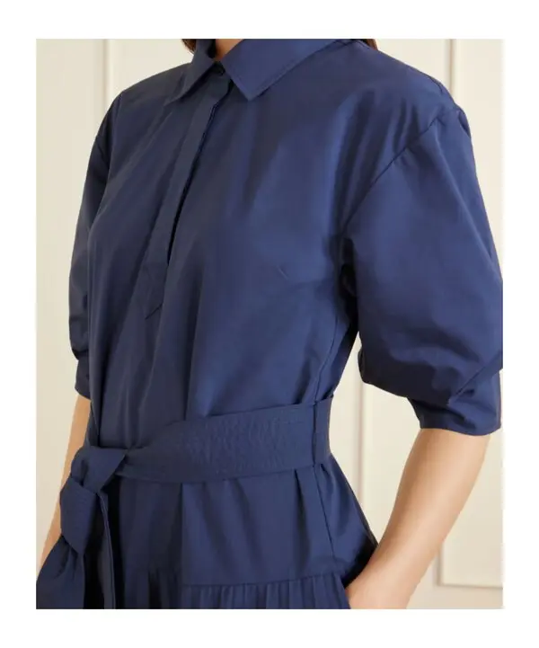 Simkhai Arlo Belted Pleated Cotton-blend Midi Dress - Navy