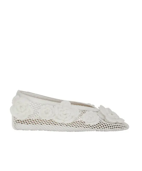 GANNI Mesh Floral Ballet Flats - Egret