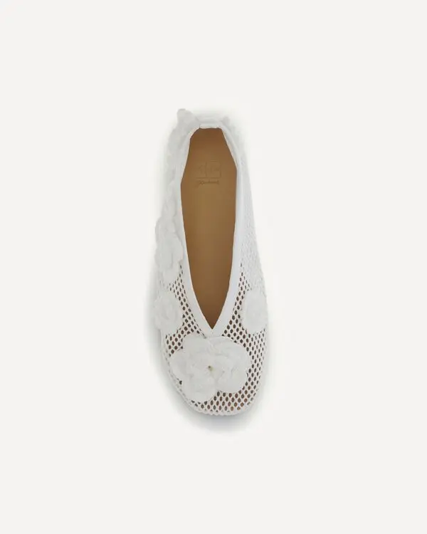 GANNI Mesh Floral Ballet Flats - Egret