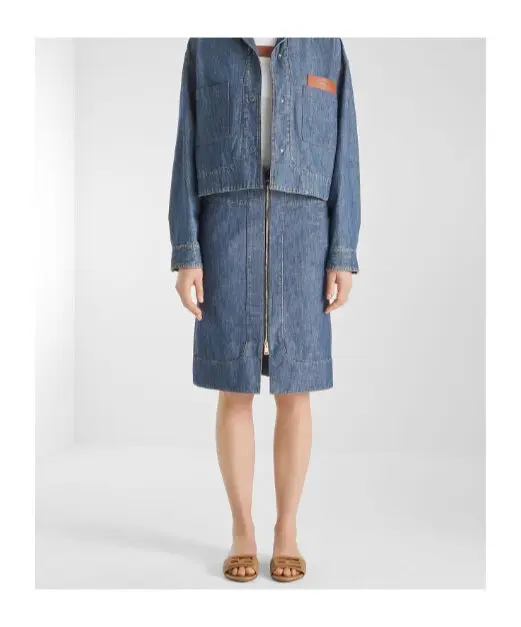 Fendi Zip Detailed Denim Midi Skirt