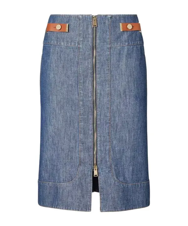 Fendi Zip Detailed Denim Midi Skirt - Blue