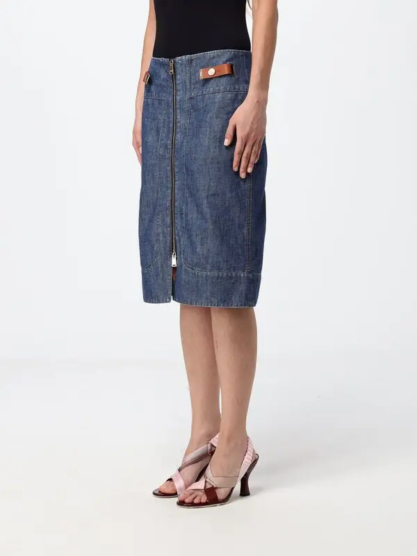Fendi Zip Detailed Denim Midi Skirt