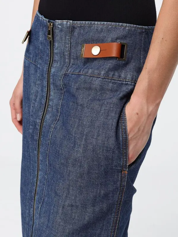 Fendi Zip Detailed Denim Midi Skirt
