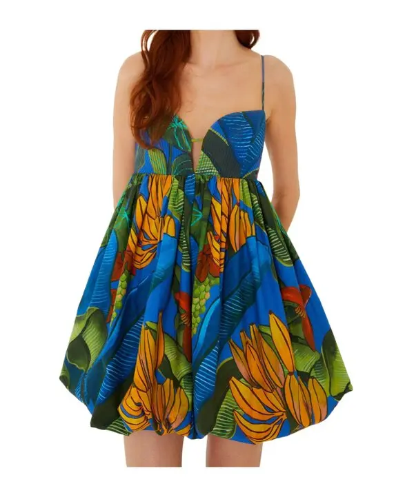 Farm Rio Printed Slip Dress With Bubble Skirt