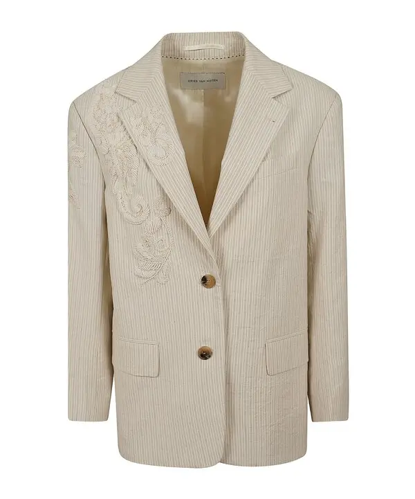 Dries Van Noten Embroidered Pinstriped Blazer - Nude