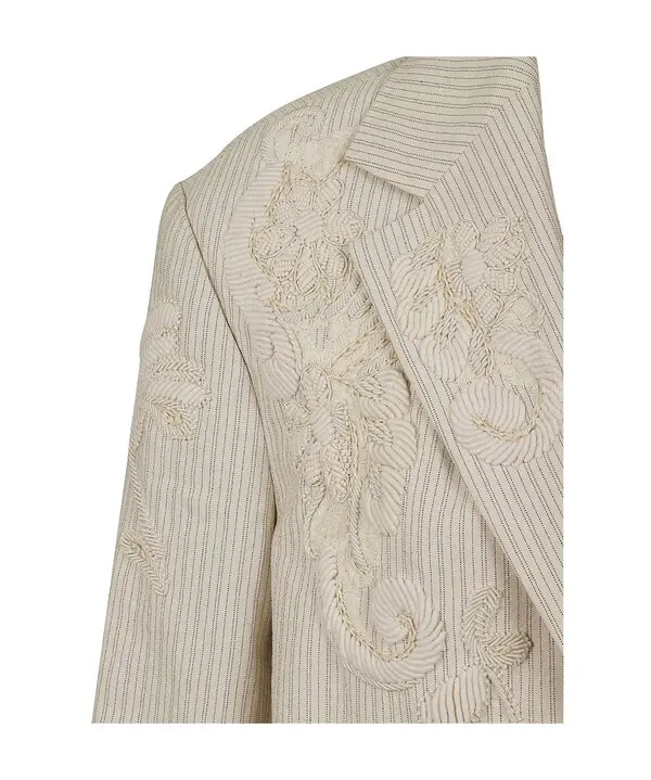Dries Van Noten Embroidered Pinstriped Blazer - Nude