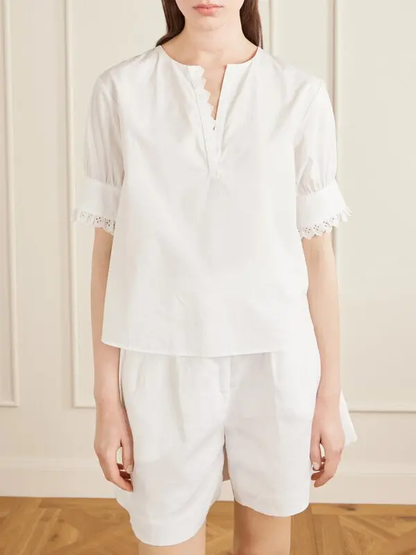 FRAME Scallop Trim V-neck Top