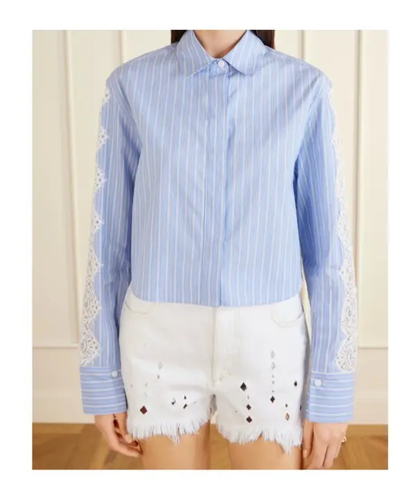 Simkhai Renata Lace-trimmed Cropped Shirt