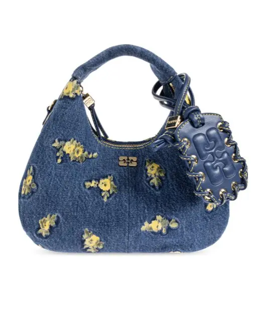 GANNI Embroidered Denim Handbag