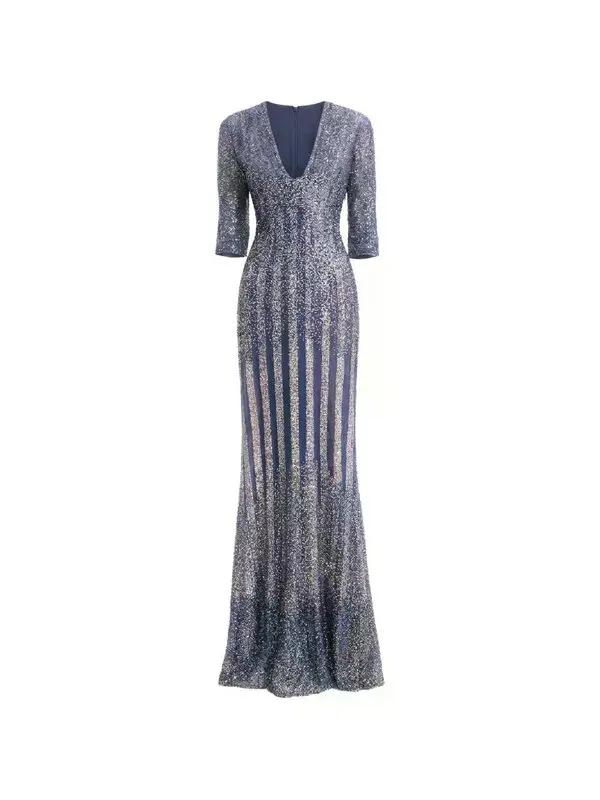 GEMY MAALOUF Sequin Embellished Striped Gown - Blue