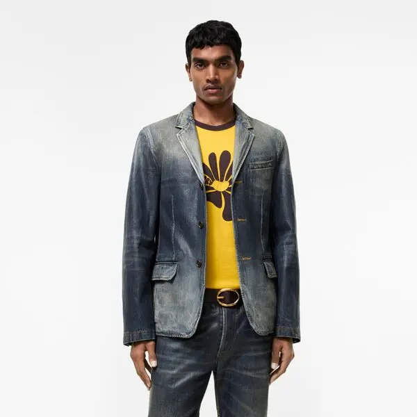 Burberry Coated Denim Tailored Jacket - Mid Blue