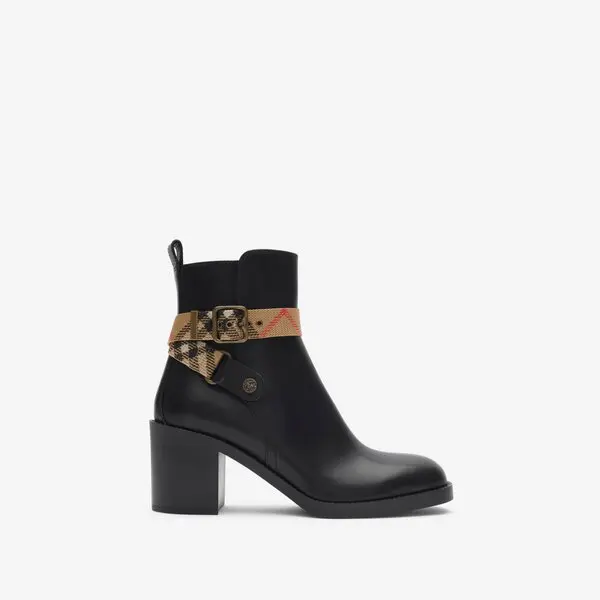 Burberry Leather Huntley Ankle Boots With Checked Strap
