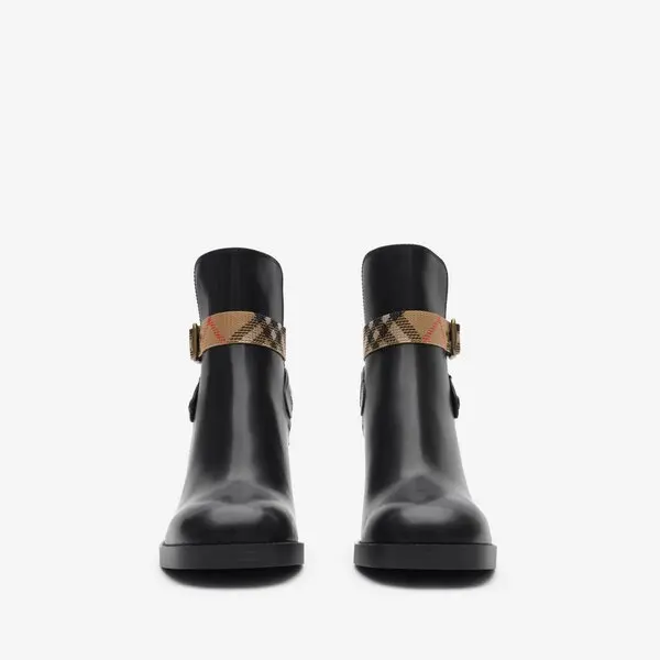Burberry Leather Huntley Ankle Boots With Checked Strap