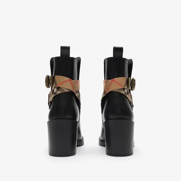 Burberry Leather Huntley Ankle Boots With Checked Strap