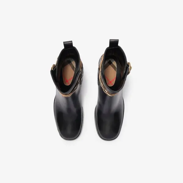 Burberry Leather Huntley Ankle Boots With Checked Strap