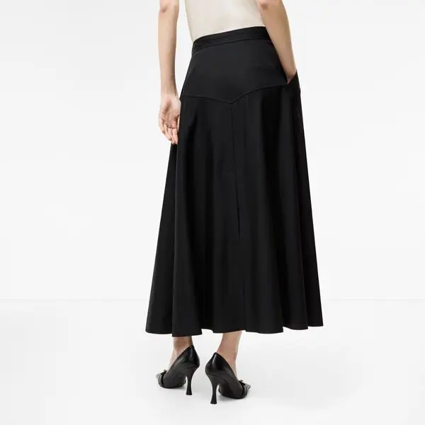 Burberry Wool Twill Midi Skirt With Buckle Belt - Black