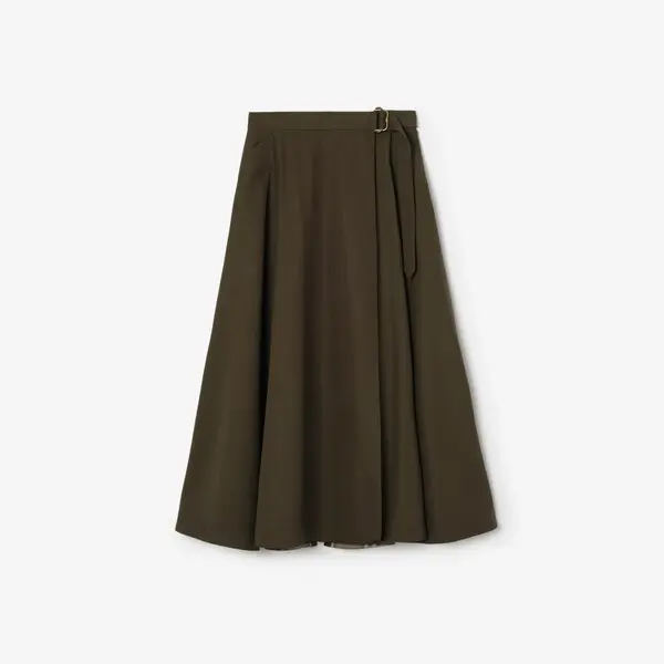 Burberry Wool Twill Midi Skirt With Buckle Belt - Bright Caper